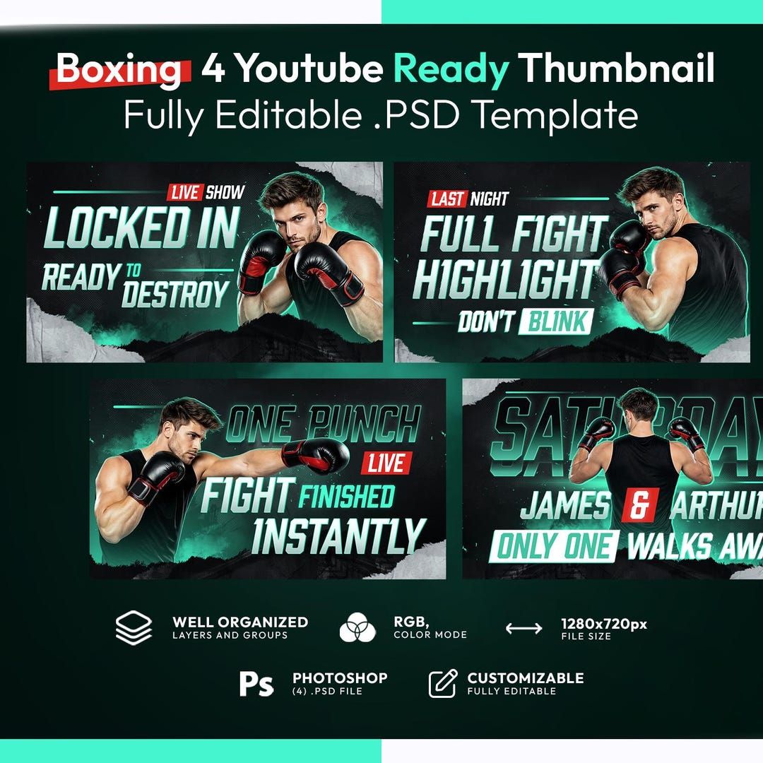 Boxing Youtube Thumbnail PSD Template | Fight Thumbnail Pack | MMA ...