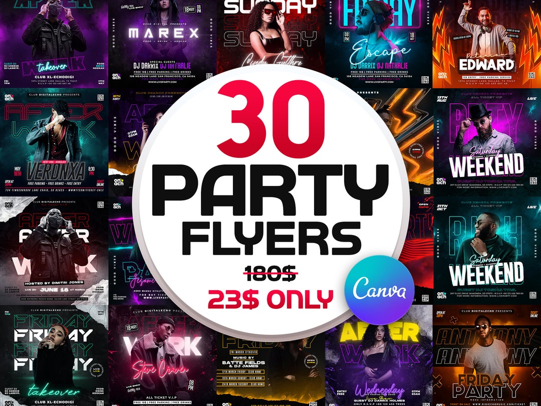 30 Editable Party Flyers Bundle V1 | Club Flyers Templates Perfect for ...