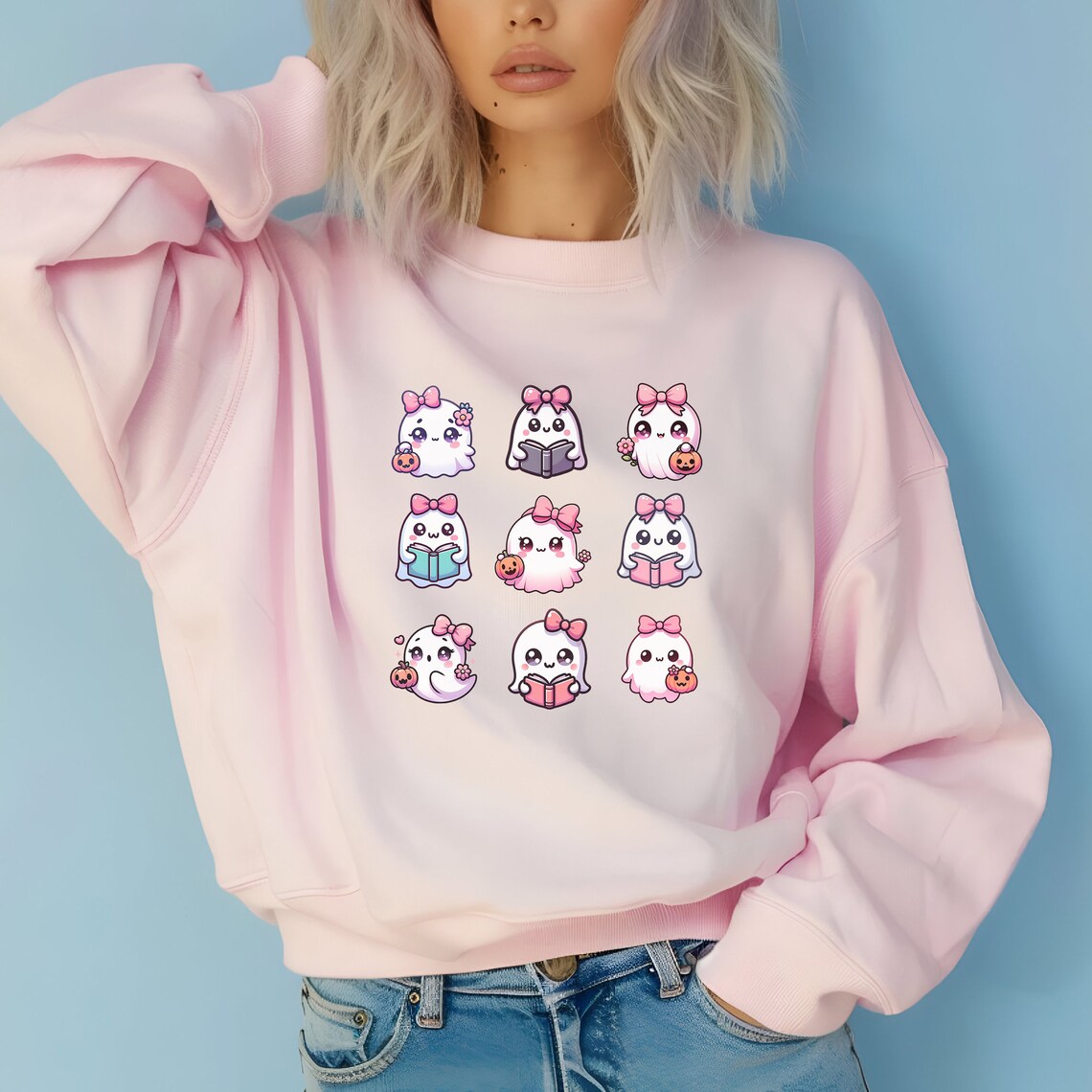 Pink Ghost Png Ghost Collage PNG, Halloween Png Cute Pink Reading Ghost ...