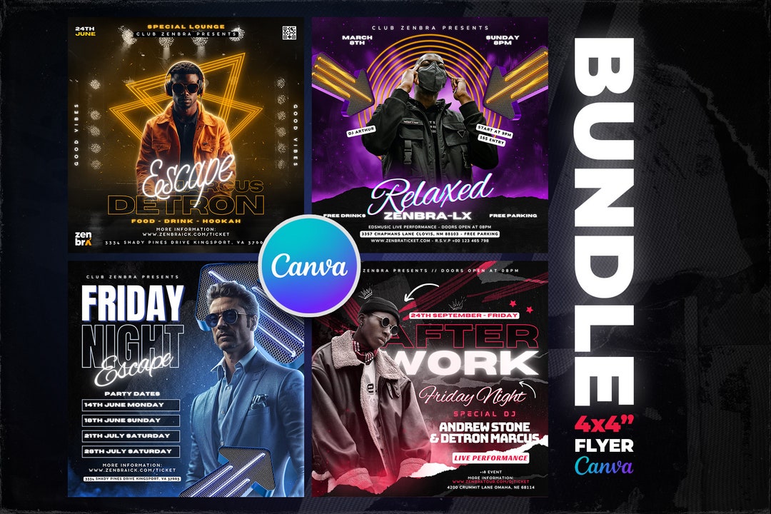Bundle Club Flyer Templates, Party Flyers Bundle, Canva Editable ...