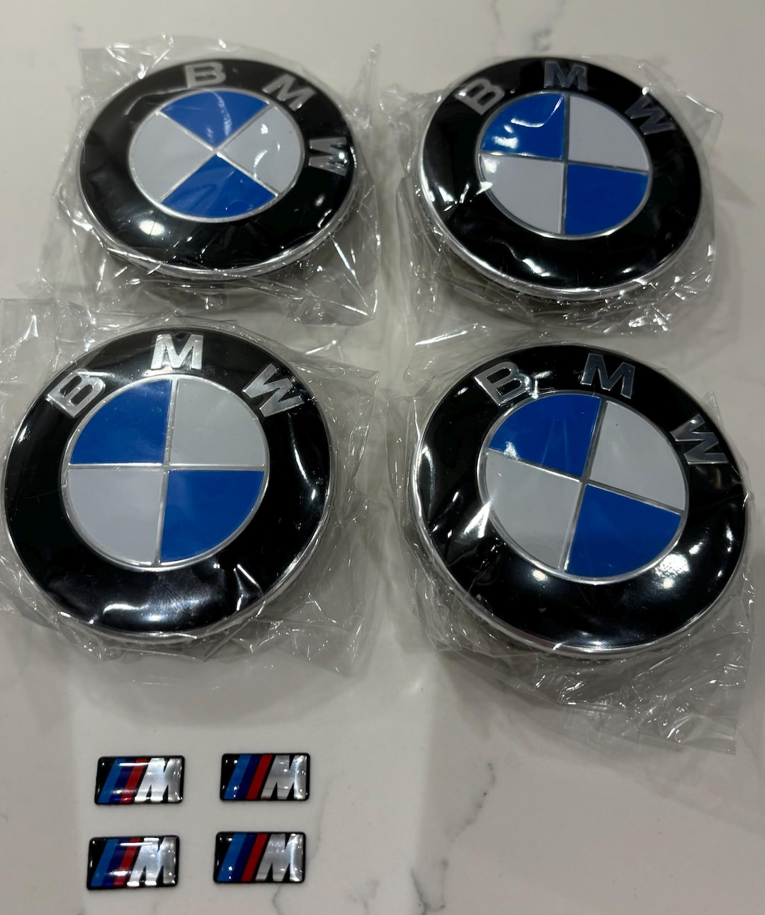 4 Set for BMW Alloy Wheel Centre Caps 68mm + BADGES E90 E92 1,3,5,6,7 ...