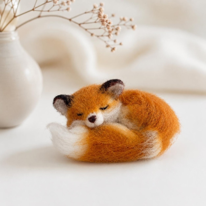 Needle Felted Sleeping Fox, Handmade Wool Animal, Cottagecore Decor ...