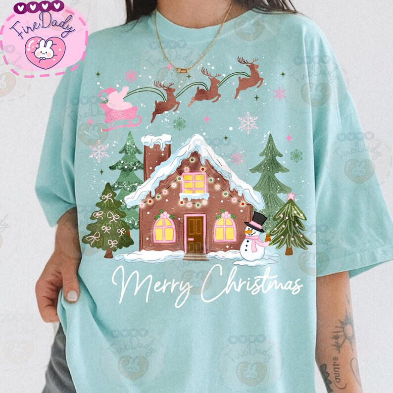 Gingerbread House Christmas PNG: Preppy Xmas Tree Design (digital ...