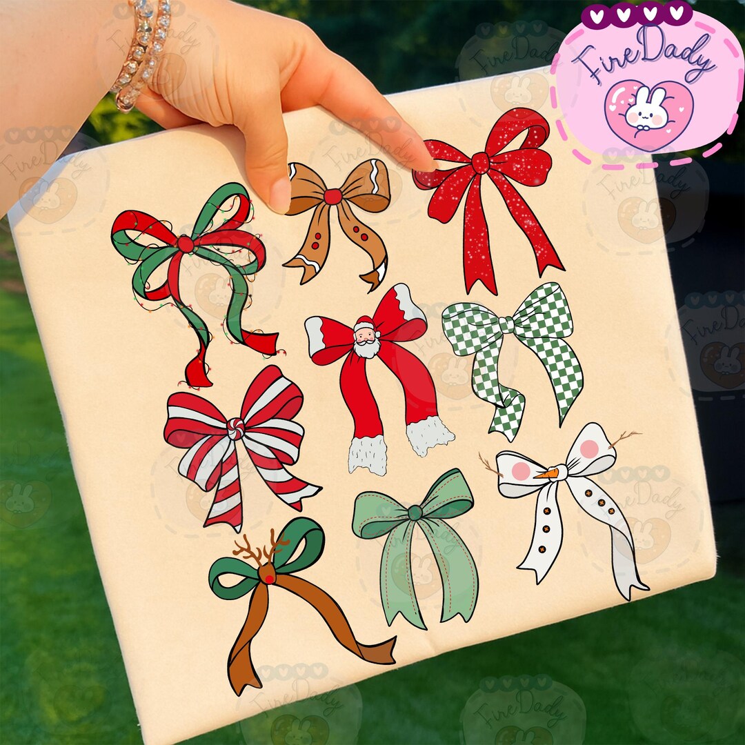 Coquette Bow Christmas Doodles Png, Merry Chrismtas Png, Preppy ...