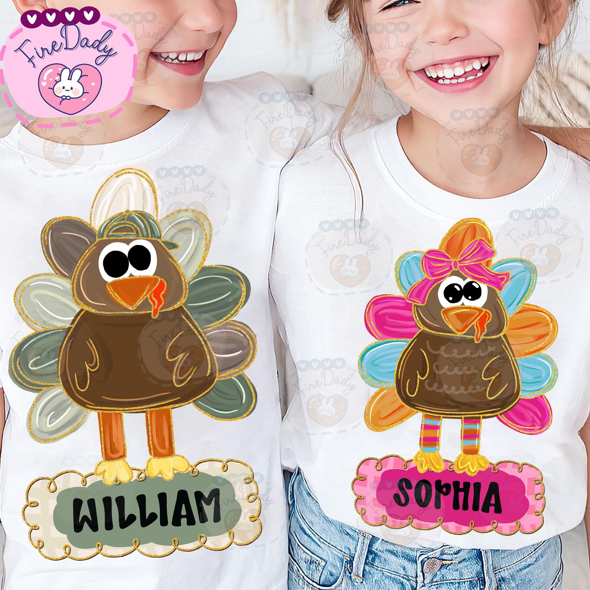 Personalized Boy/girl Gobble Turkey Digital, Brushstroke Turkey, Fall ...