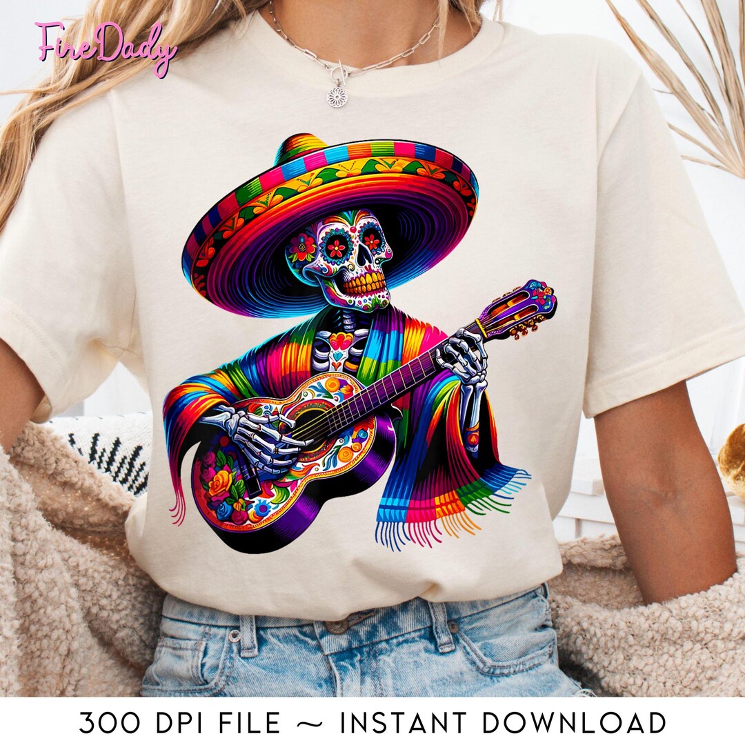 Funny Cinco De Mayo Png, Skeleton Skull Fiesta Sombreros Guitar Png ...