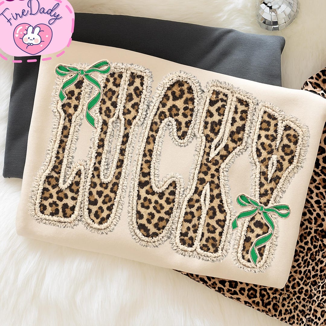 Lucky Leopard Print PNG, St Patrick’s Day Chenille Patch Style Lucky ...