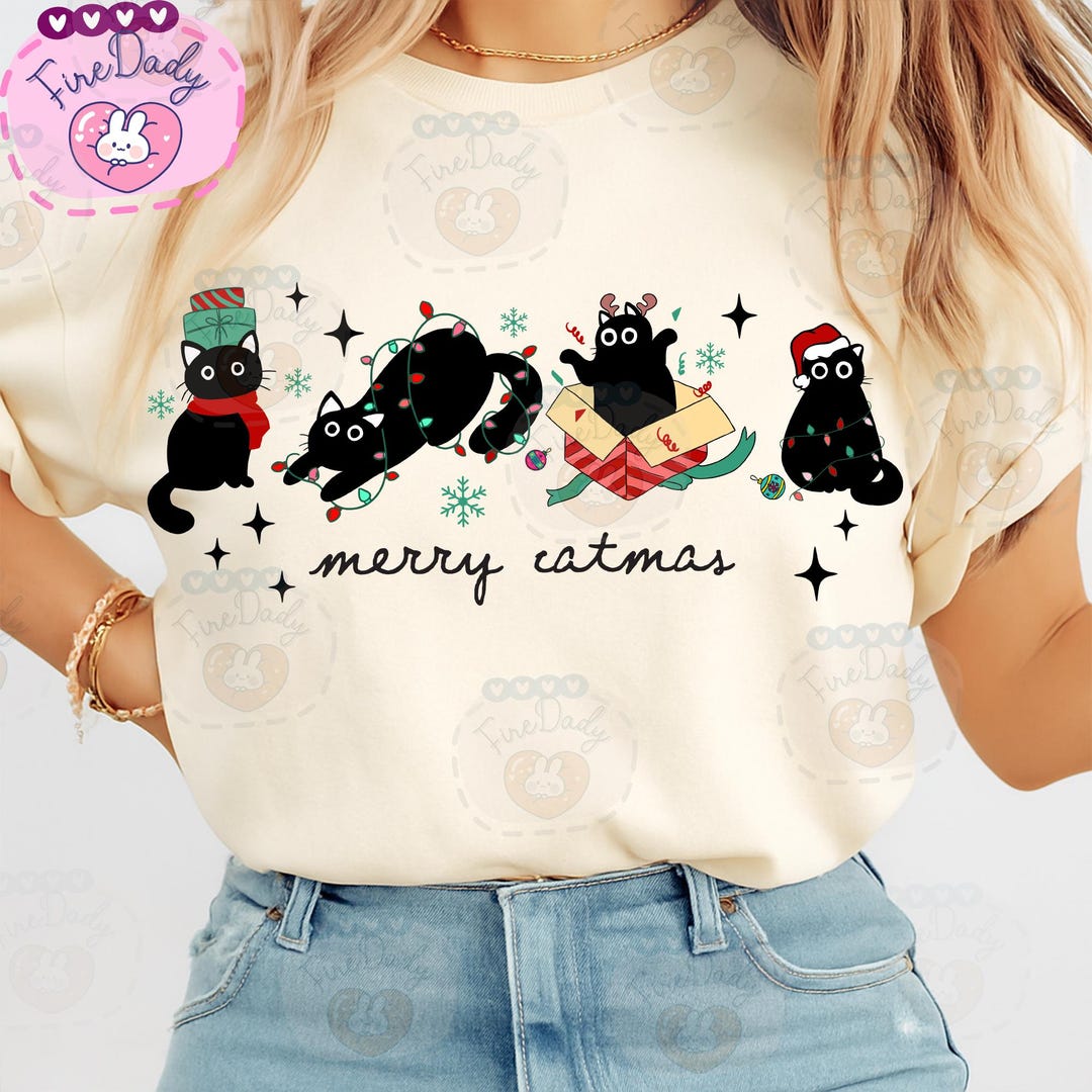 Merry Catmas Png, Funny Cat Digital, Girly Christmas, Cute Cat With ...