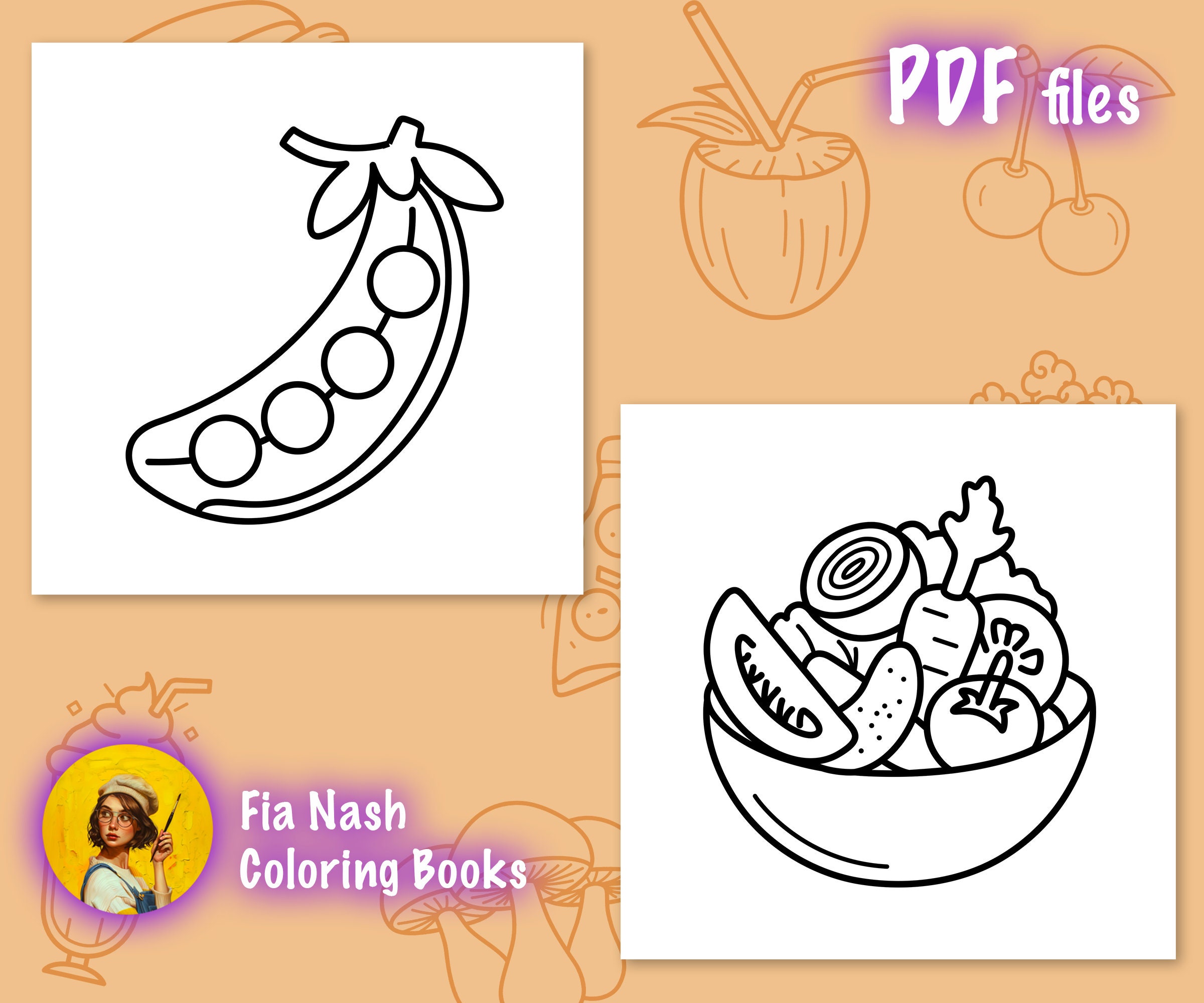 Food and Snacks Coloring Pages, Bold & Easy, for Kids and Adults ...