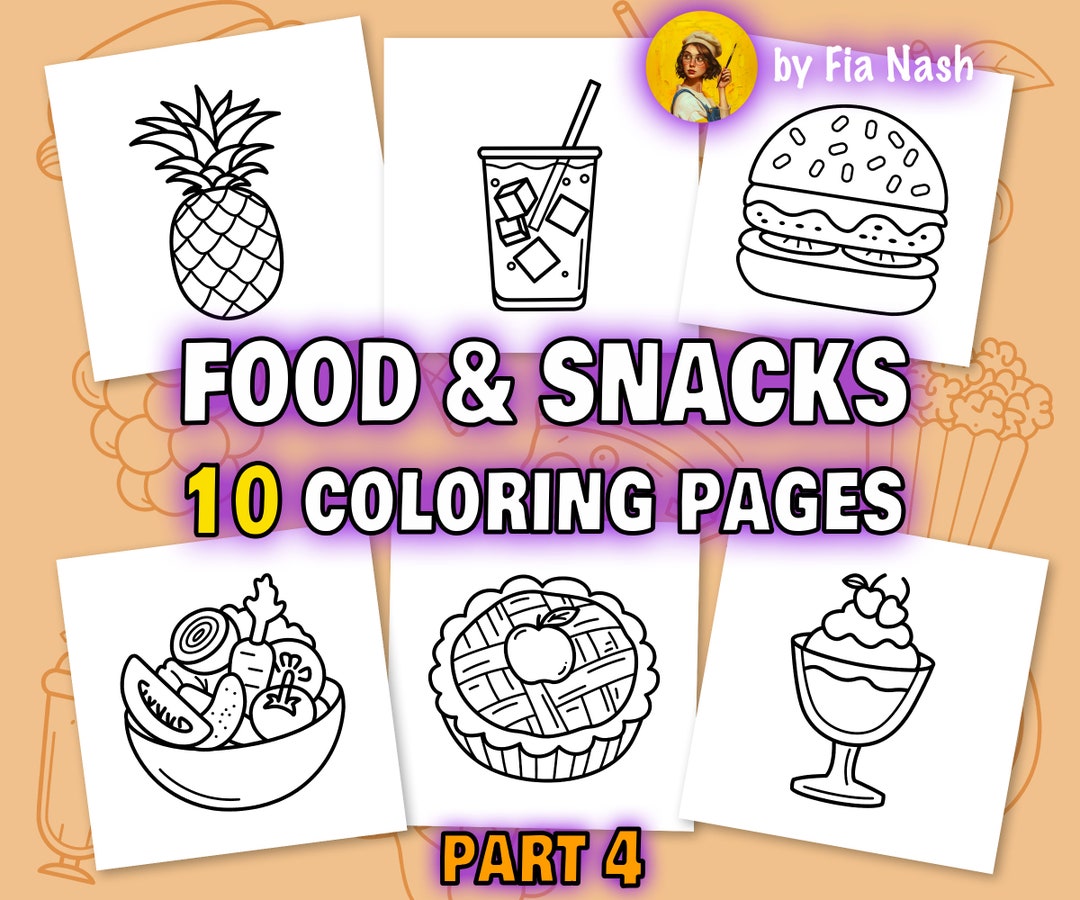 Food and Snacks Coloring Pages, Bold & Easy, for Kids and Adults ...