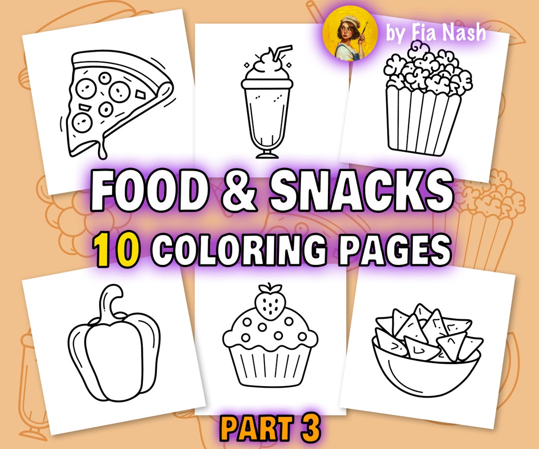 Food and Snacks Coloring Pages, Bold & Easy, for Kids and Adults ...