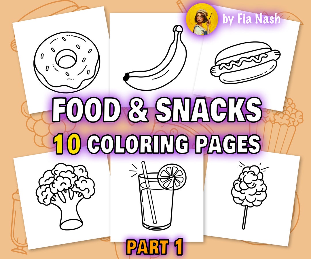 Food and Snacks Coloring Pages, Bold & Easy, for Kids and Adults ...