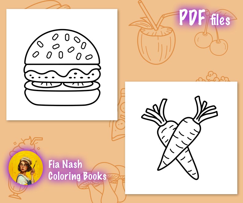 Food and Snacks Coloring Pages, Bold & Easy, for Kids and Adults ...