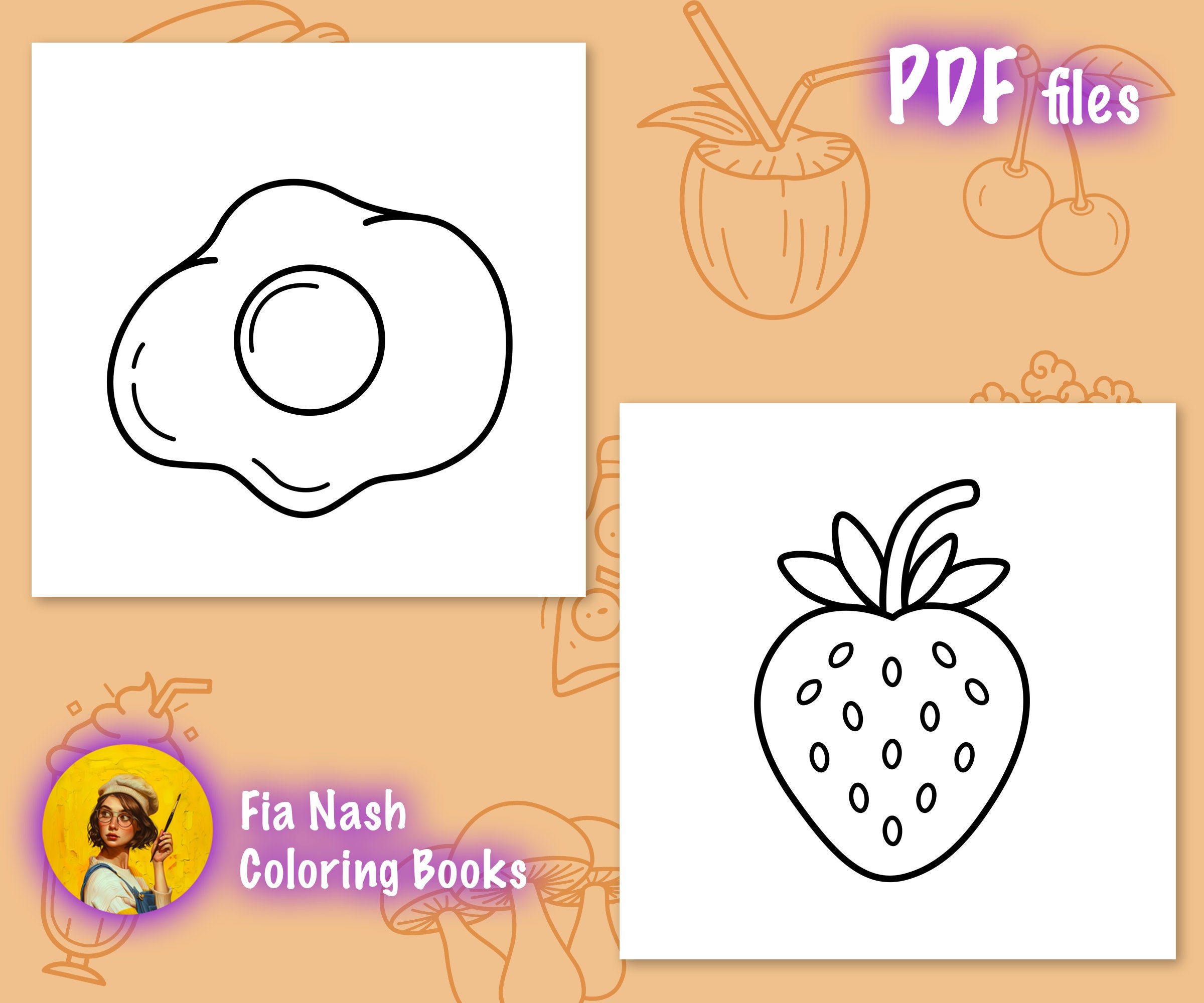 Food and Snacks Coloring Pages, Bold & Easy, for Kids and Adults ...