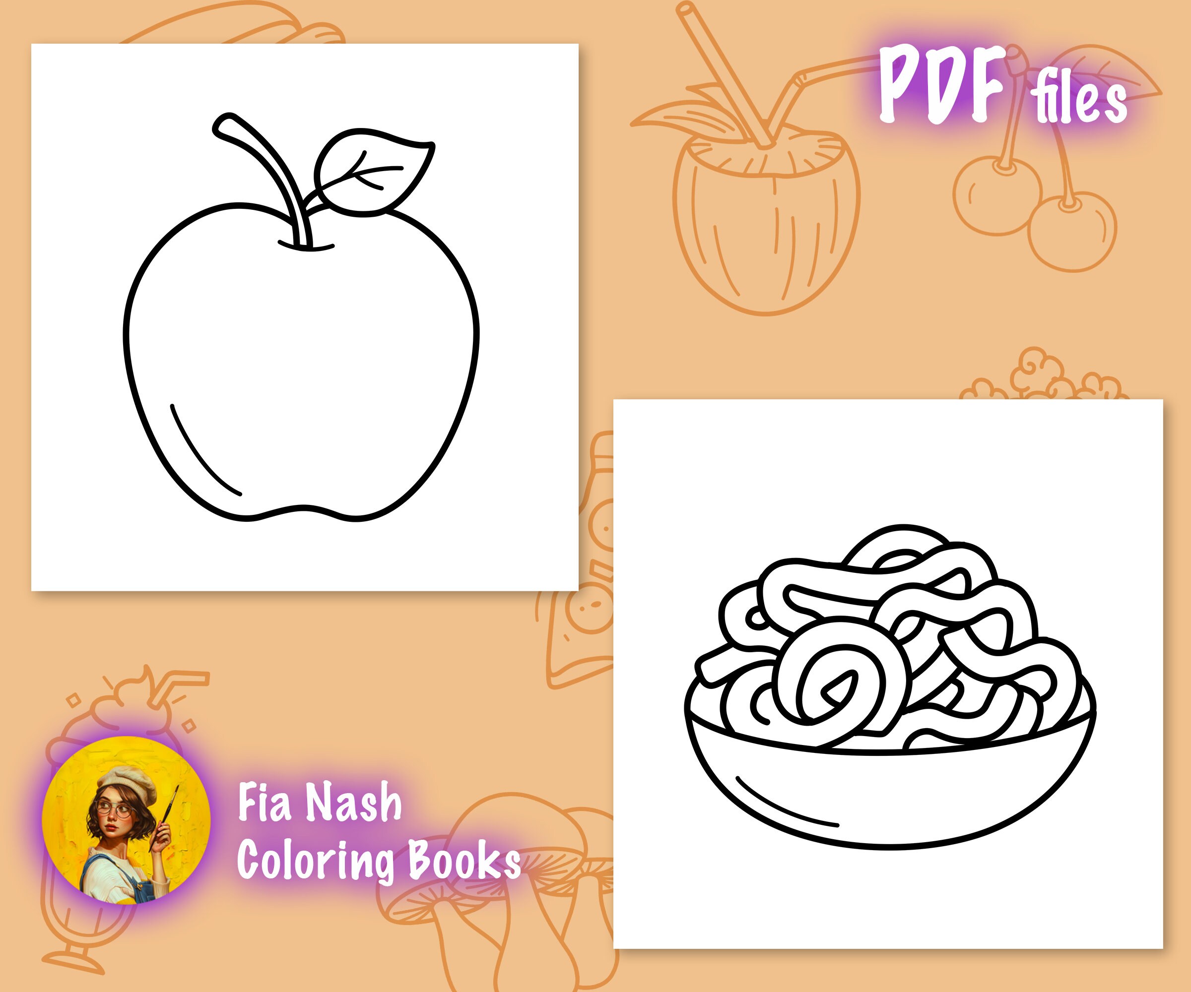 Food and Snacks Coloring Pages, Bold & Easy, for Kids and Adults ...