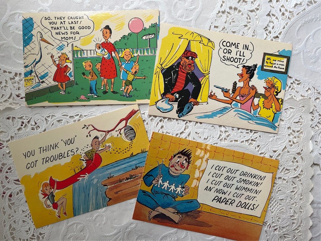 4 Vintage Adult Humor Unused Postcards, Detroit Michigan Souvenir ...