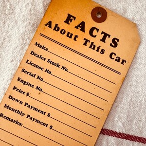 Vintage Car Tag, Automobile, Used Car Hang Tag, Good Will, Large With ...