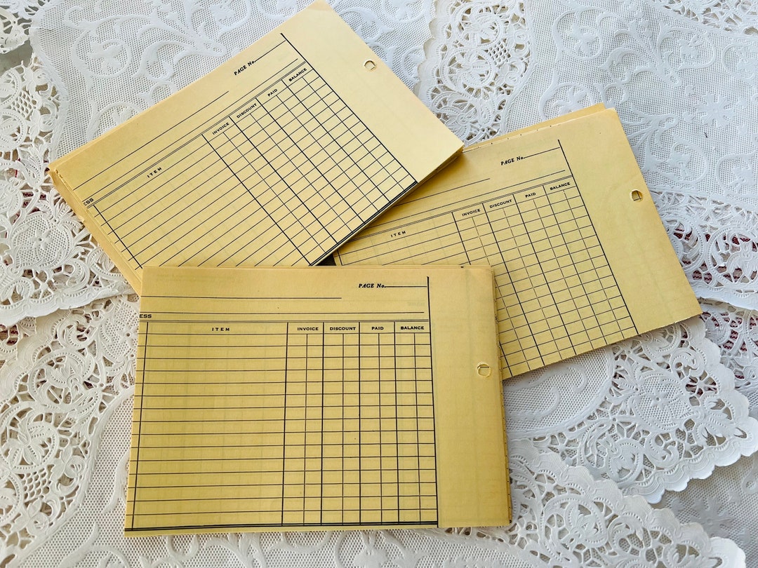 25 Vintage Yellow Ledger Pages, Hand Cut, Columns, Lines, Scrapbooking ...