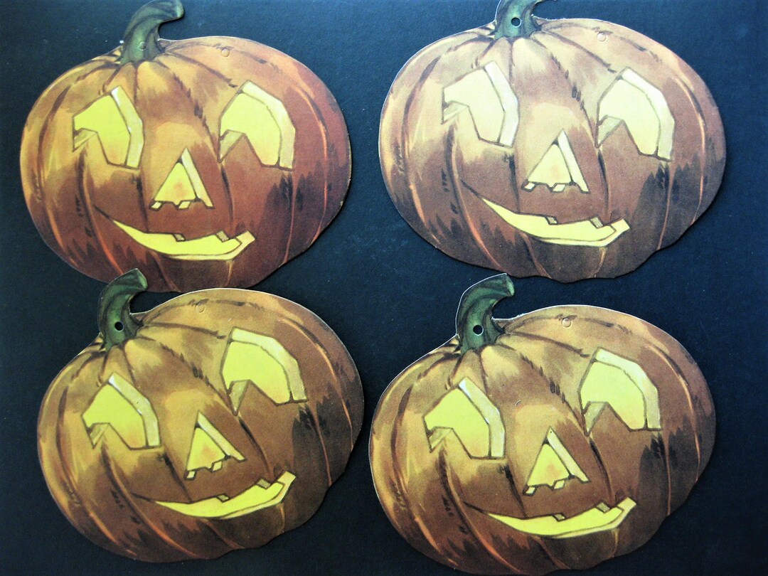 Four Vintage Double-sided Die Cut Jack-o-lantern Pumpkins, Holes for ...