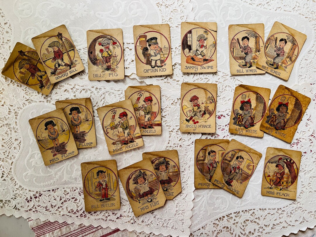 Set of 20 Vintage Authentic Kids Game Cards, Funny Characters, Age-worn ...
