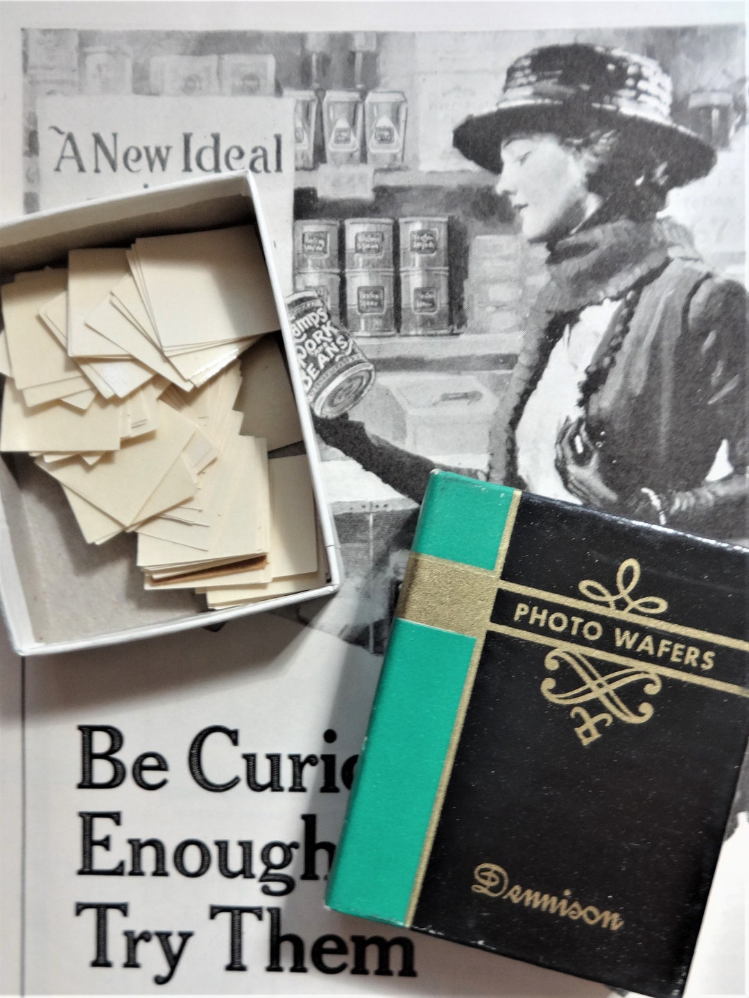 Vintage Dennison Photo Wafers in Sliding Book Box, 70 Plus Photo Wafers ...