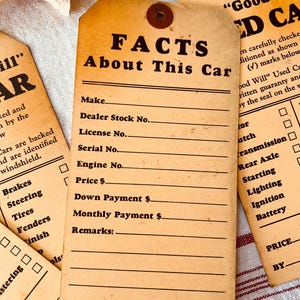 Vintage Car Tag, Automobile, Used Car Hang Tag, Good Will, Large With ...