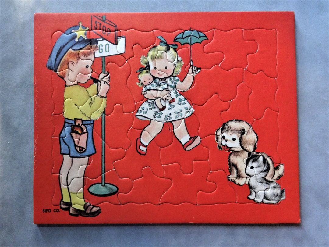 Vintage Sifo Co. Cardboard Puzzle, Back to School, 1950s Graphics ...