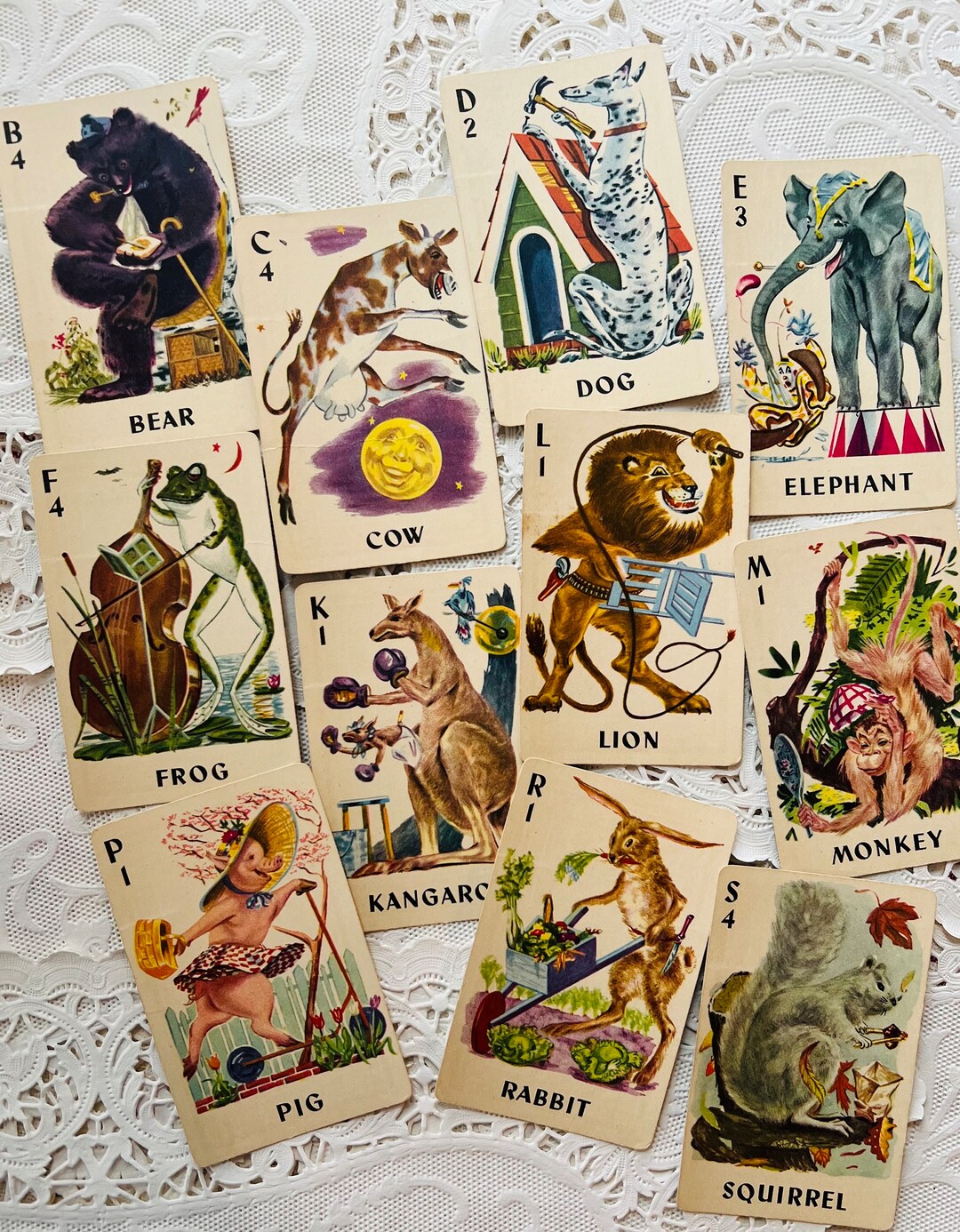 Vintage Animal Rummy Cards, Four, for Scrapbooking, Collage, Journaling ...