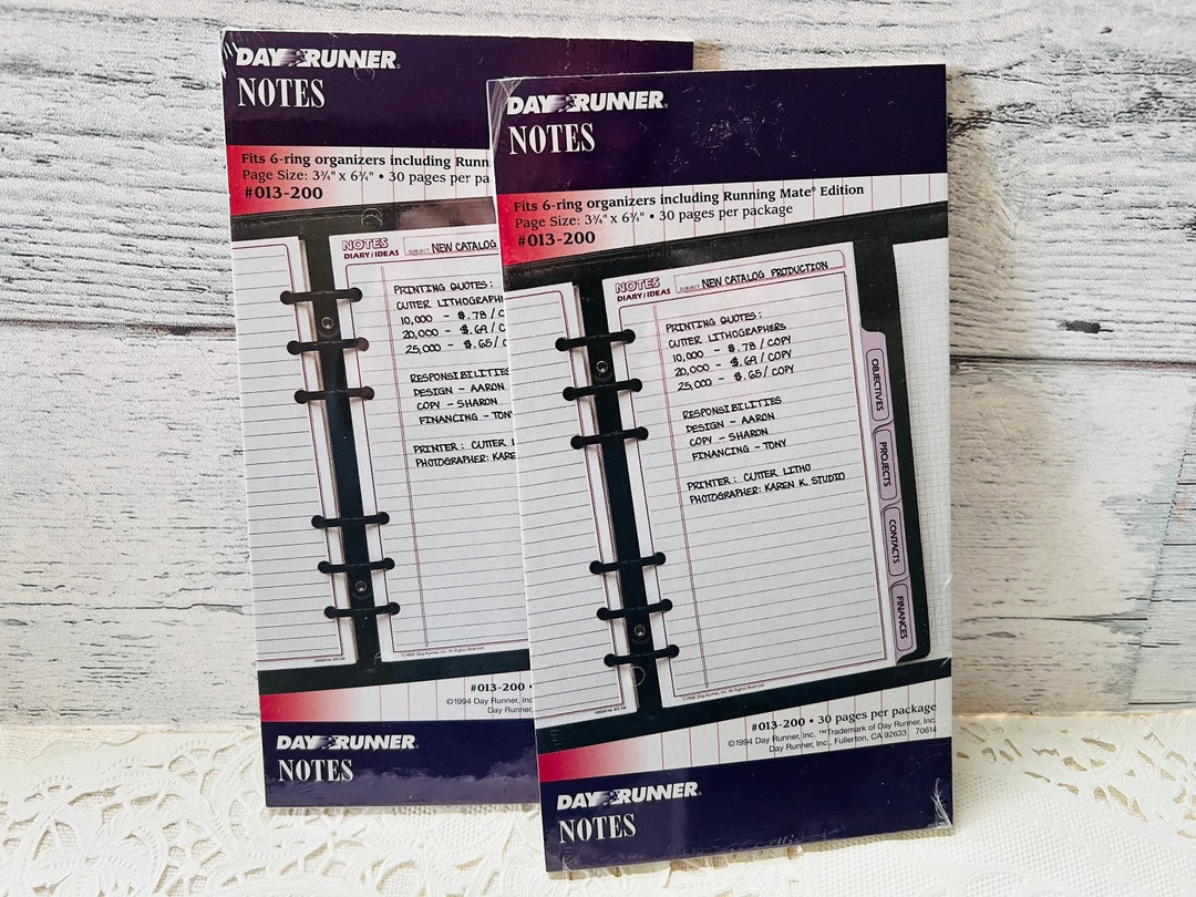 Two NOS Day Runner Notes, 30 Pages Each, Fits 6-ring Mini Office ...