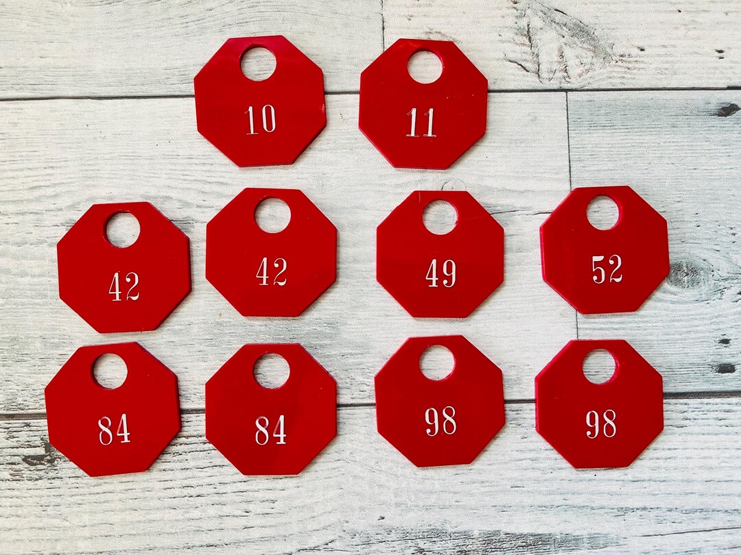 Vintage Red Number Tags, Plastic Octagon With Hole for Hanging, Altered ...