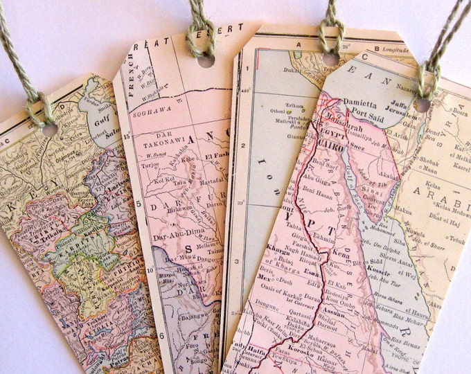 Handmade Antique Map 1907 Tags, Extra Large, Set of 4 - Etsy