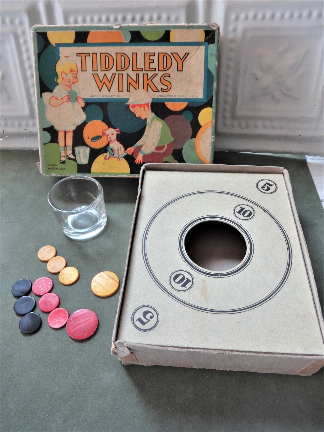 Vintage Tiddledy Tiddely Winks, Milton Bradley Co., With Glass Cup ...
