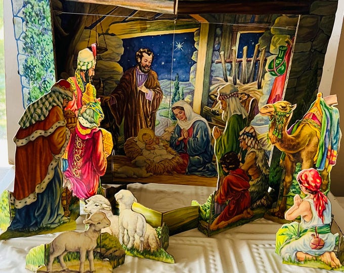 9 Piece Vintage Nativity Set, Cut-out Cardboard Figurines, Stand-up ...