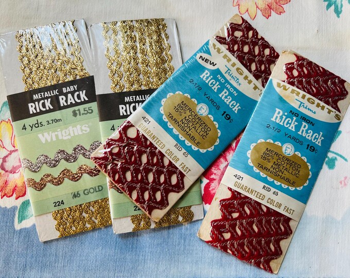Vintage Metallic Baby Rick Rack Gold and Red and Silver Rick Rack, 4 ...