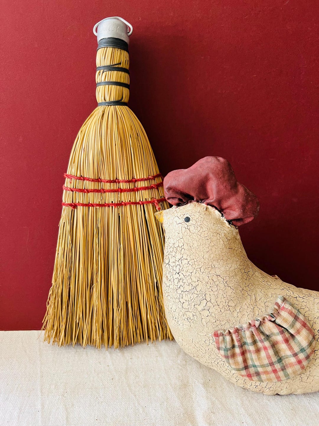 Straw Whisk Broom With Red Twine, Primitive Display, Made in Hungary - Etsy