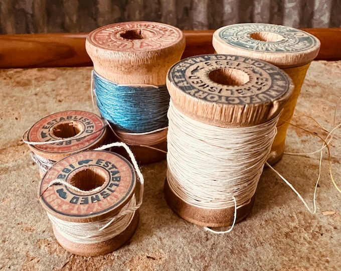 5 Vintage Wood Thread Spools With Embossed Ends, Corticelli Small ...