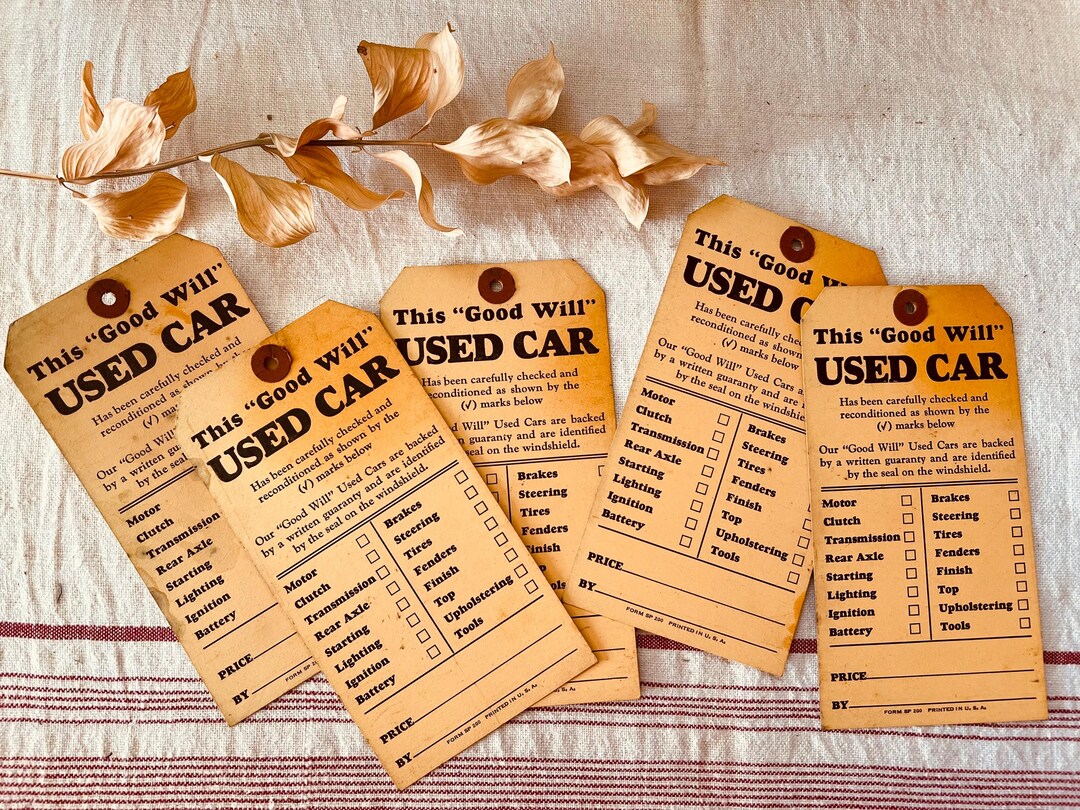 Vintage Car Tag, Automobile, Used Car Hang Tag, Good Will, Large With ...