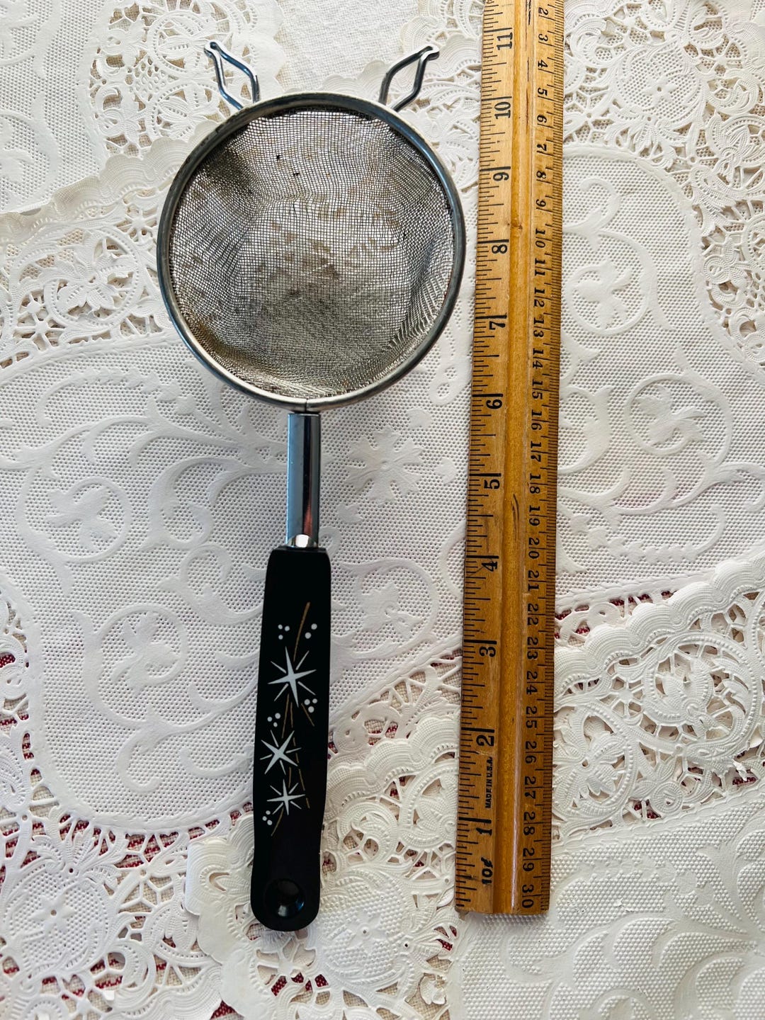 Vintage Atomic Kitchen Strainer, Black Handle With Star Bursts, Mid ...