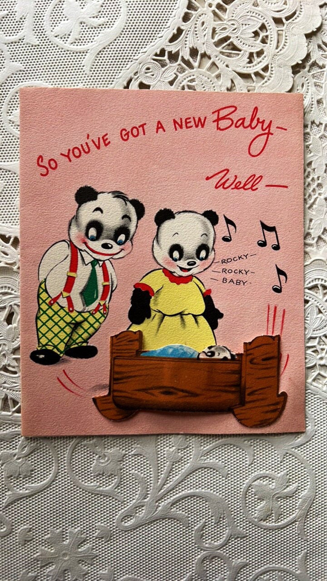 New Baby Moving Cradle Card, 1950s, Vintage Baby Card, Collectible ...