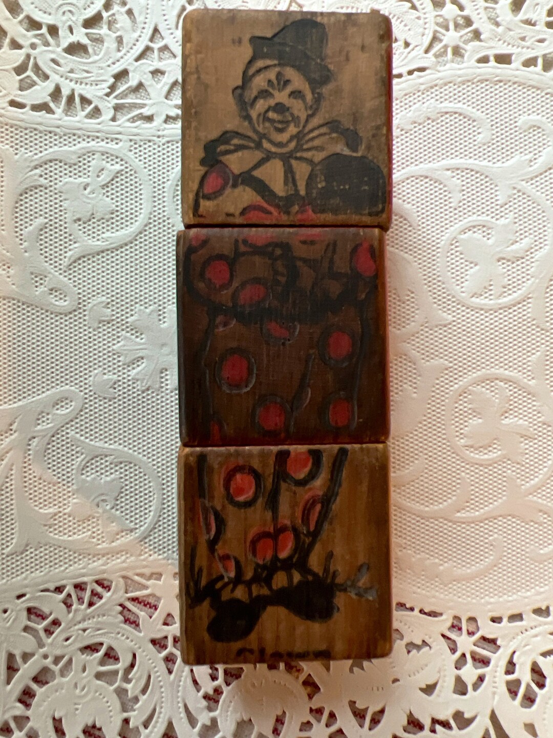 Wood Toy Clown Puzzle Blocks Numbers Carved Pictures Rustic - Etsy