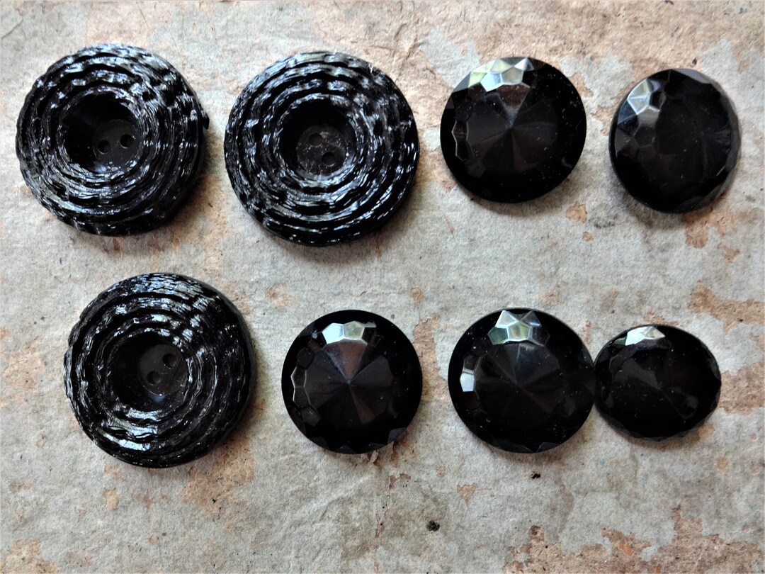 8 Large Black Chunky and Faceted Vintage Button Collection, Assorted ...
