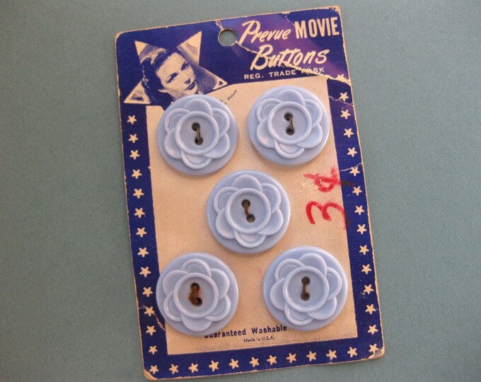 Vintage Baby Blues, Prevue Movie Buttons, Blue Flowers, Complete Carded ...