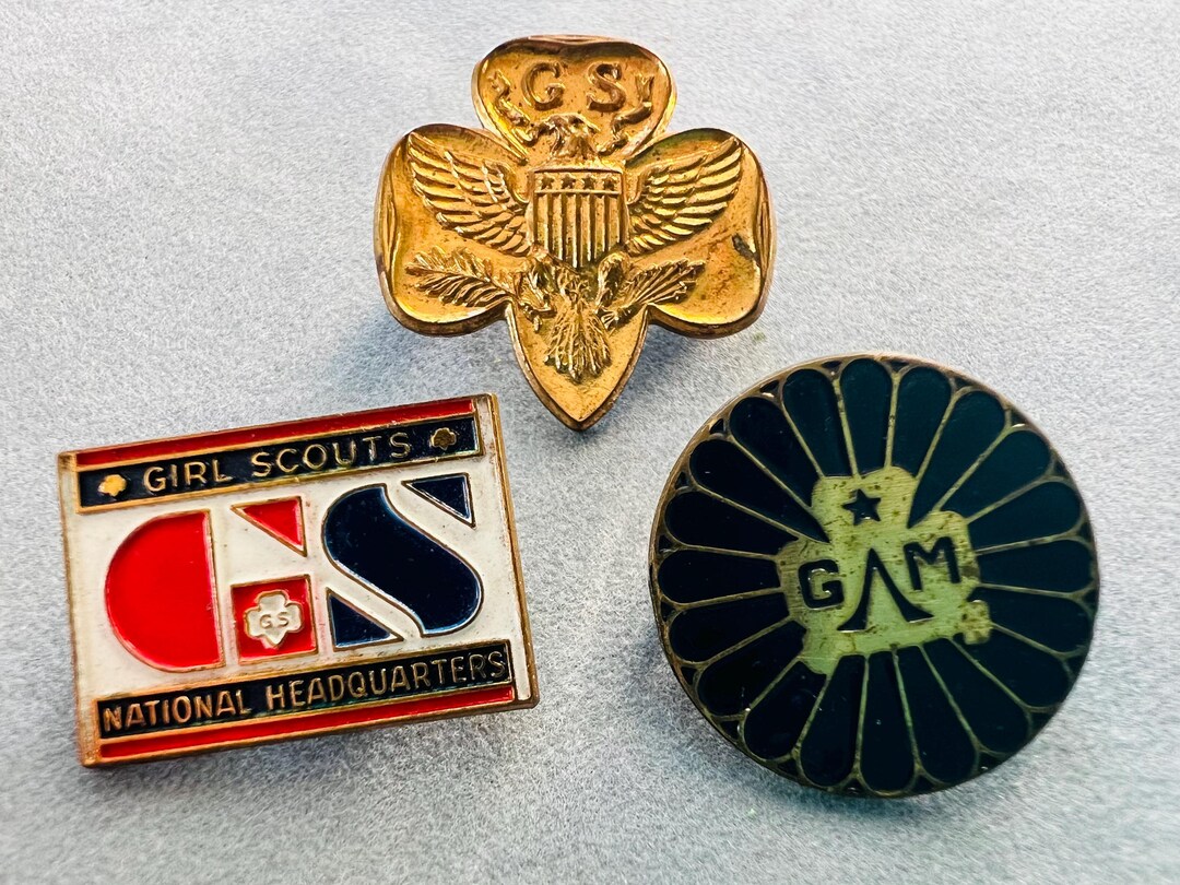 Three Pins-vintage Girl Scout Pin B, Goldtone With Eagle and 4 Stars ...