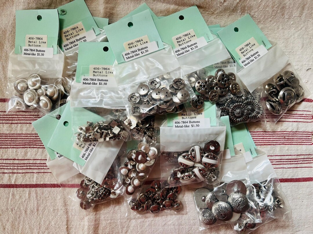 Five Packages Assorted Highly Detailed Silver Plastic Button, Random ...