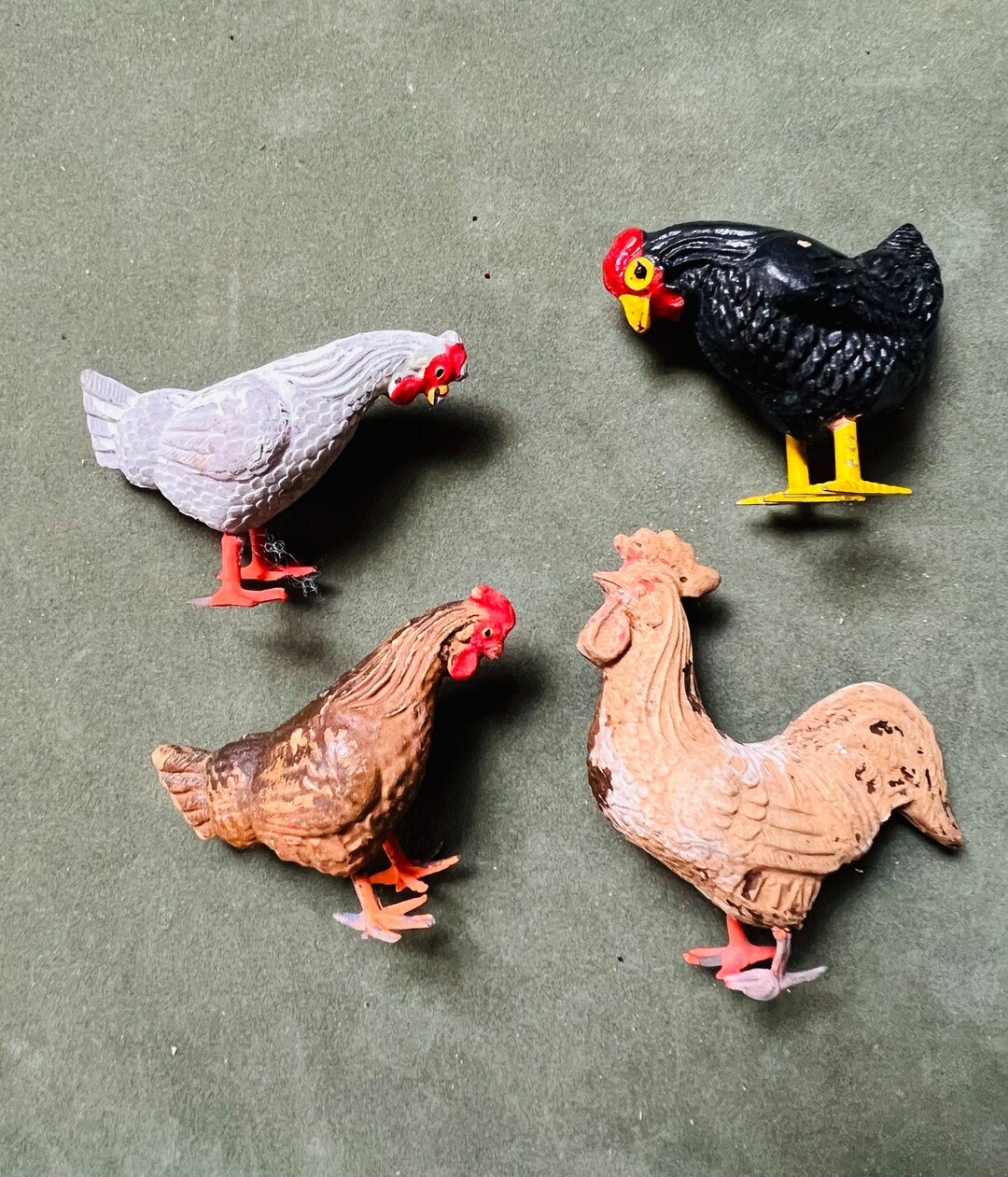 4x Vintage Chickens Roosters Made in Italy Miniature Farm Animals ...