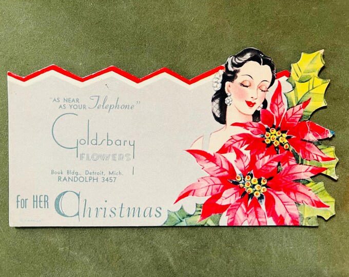 Gorgeous Vintage Christmas Card, Blotter, Advertising Goldsbary Flowers ...