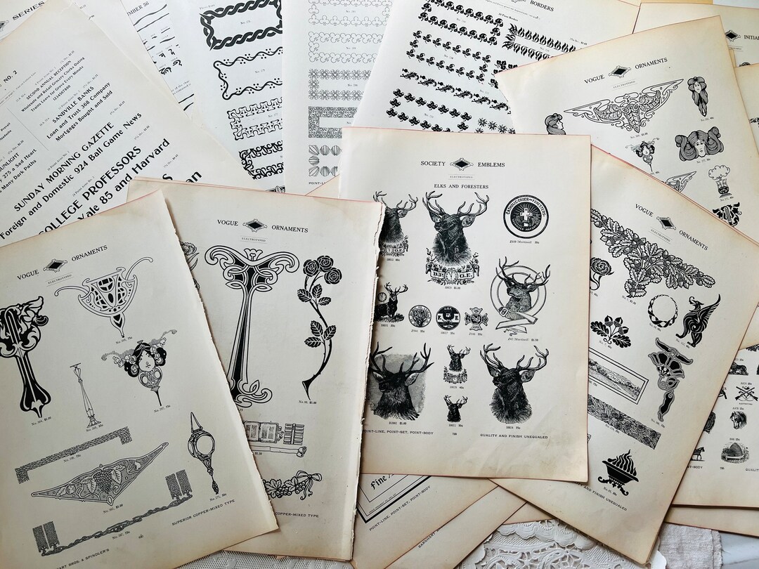 Vintage Lettering Ephemera, Original 1900s Black Letters, Borders, Font ...
