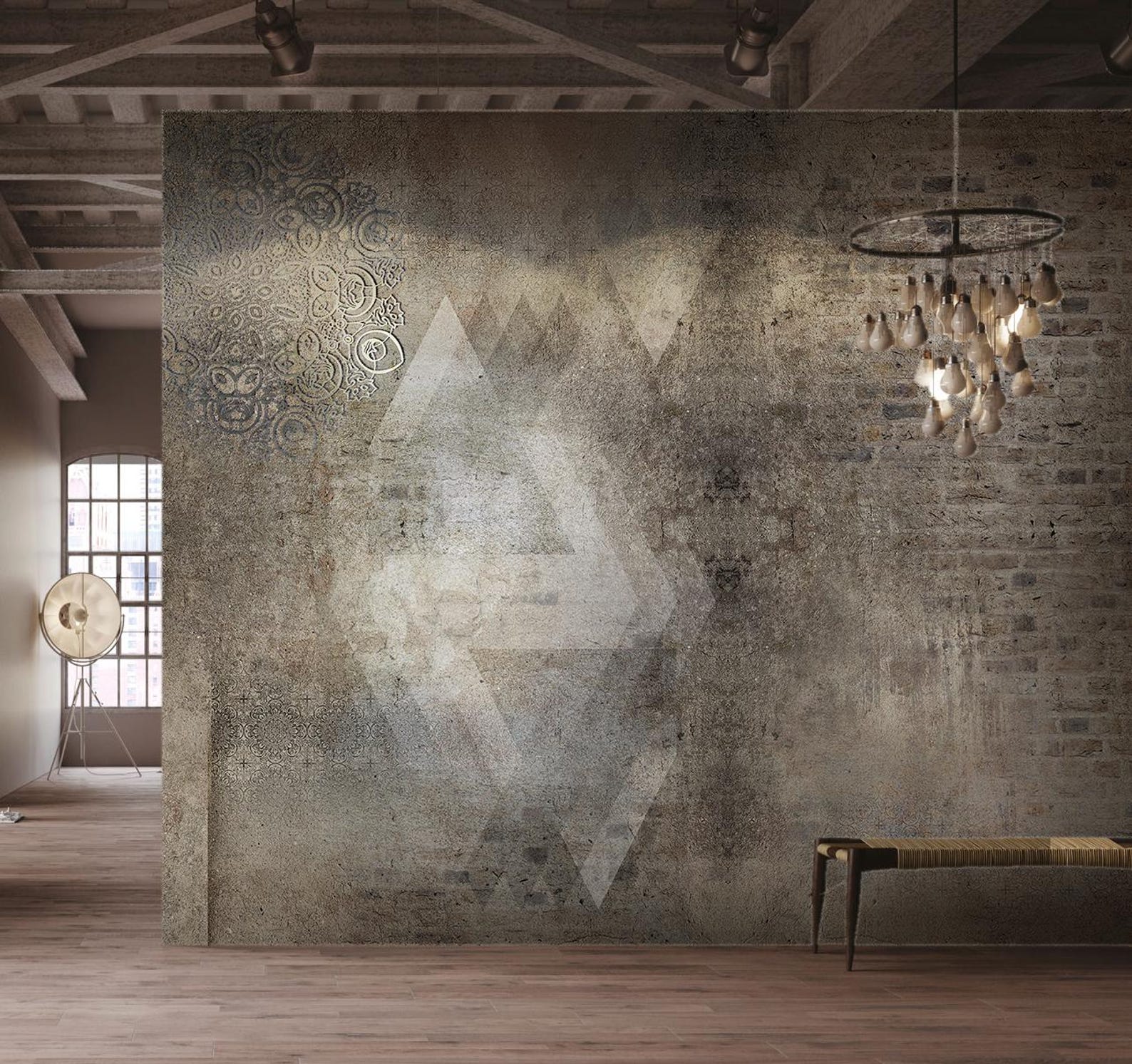 Mandala and Brick Accent Wallpaper | Rustic Textured Wall Covering ...