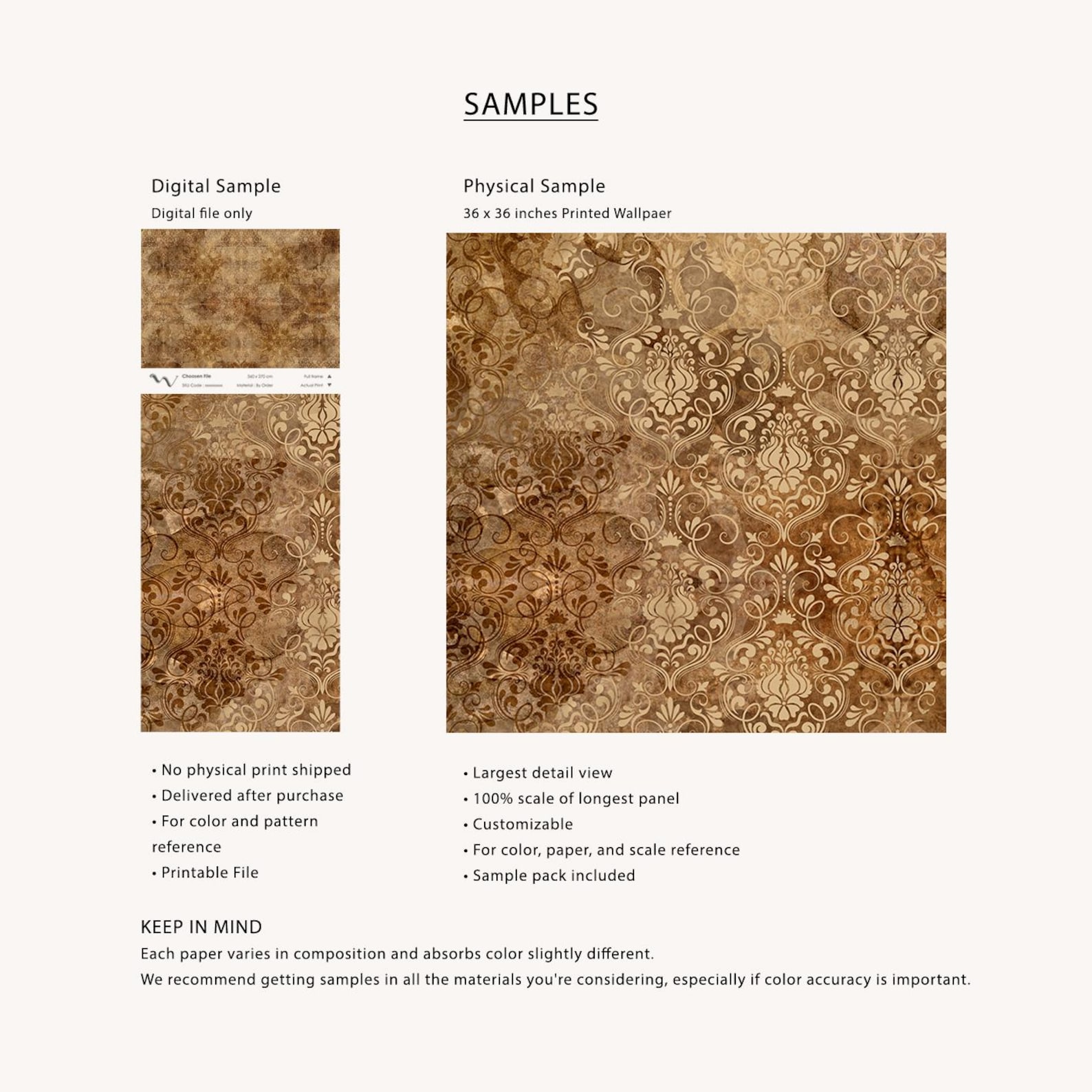 Ornate Gold Damask Wallpaper, Rustic Baroque Floral Wall Mural - Etsy