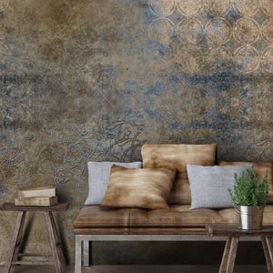 Vintage Chic Blue and Gold Wallpaper for Classic Home Design| Rustic ...